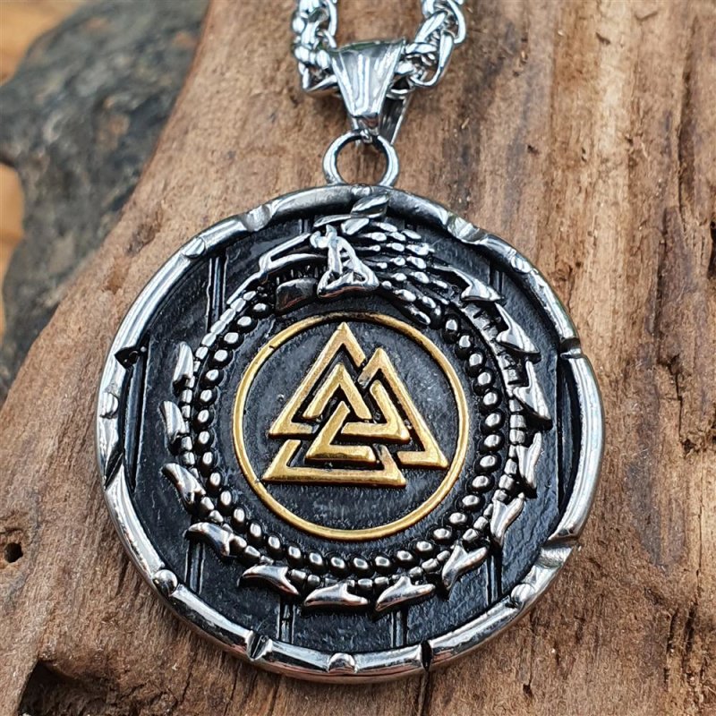 Valknut Anhanger verziert mit der Midgardschlange Halskette aus Edels 23 90